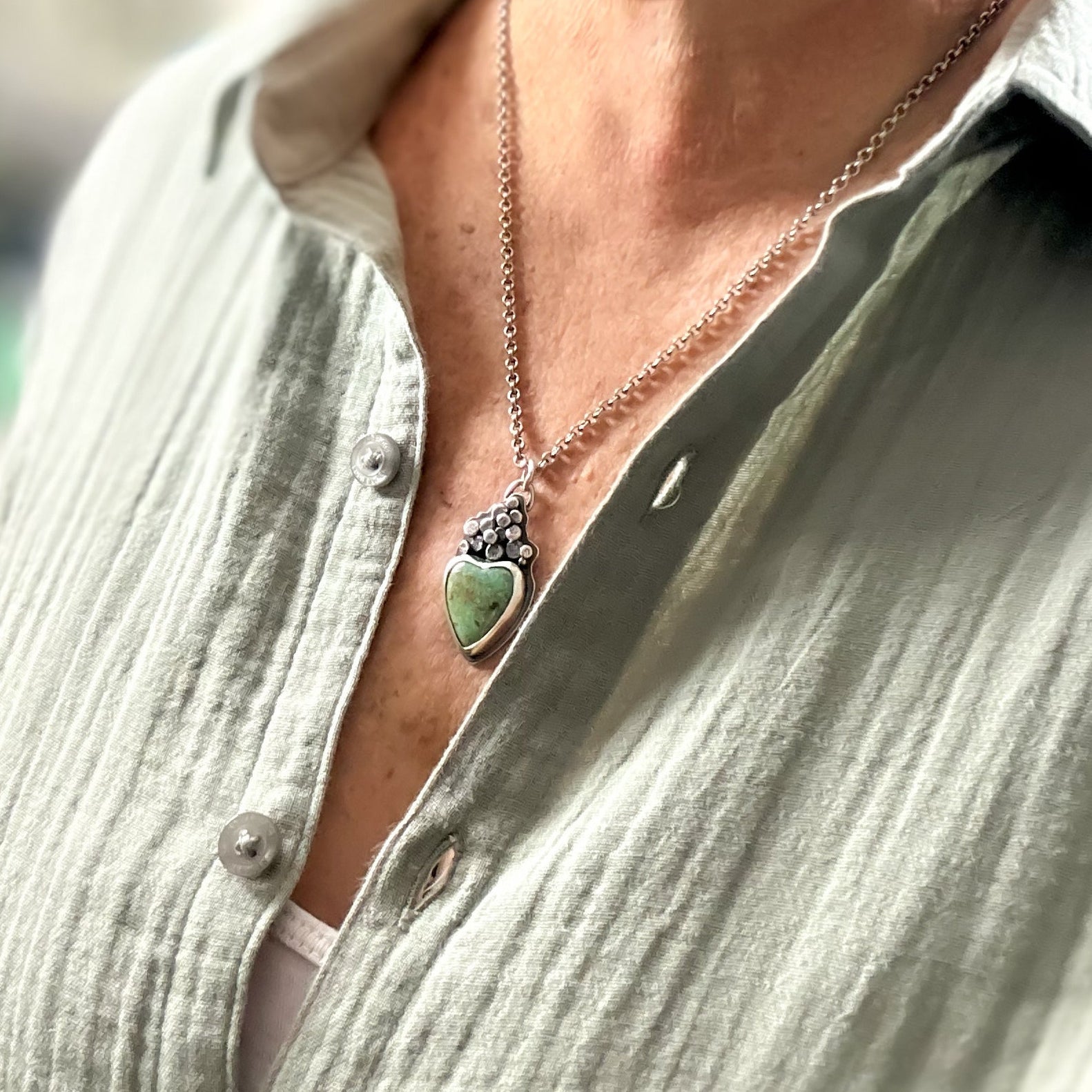 Sterling Silver Turquoise Heart Necklace - LjBjewelry