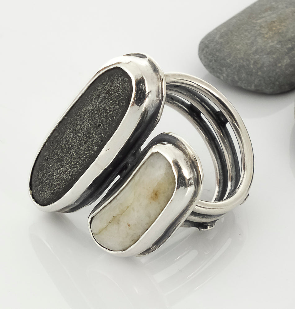 Double Sided Beach Stone Ring– LjBjewelry