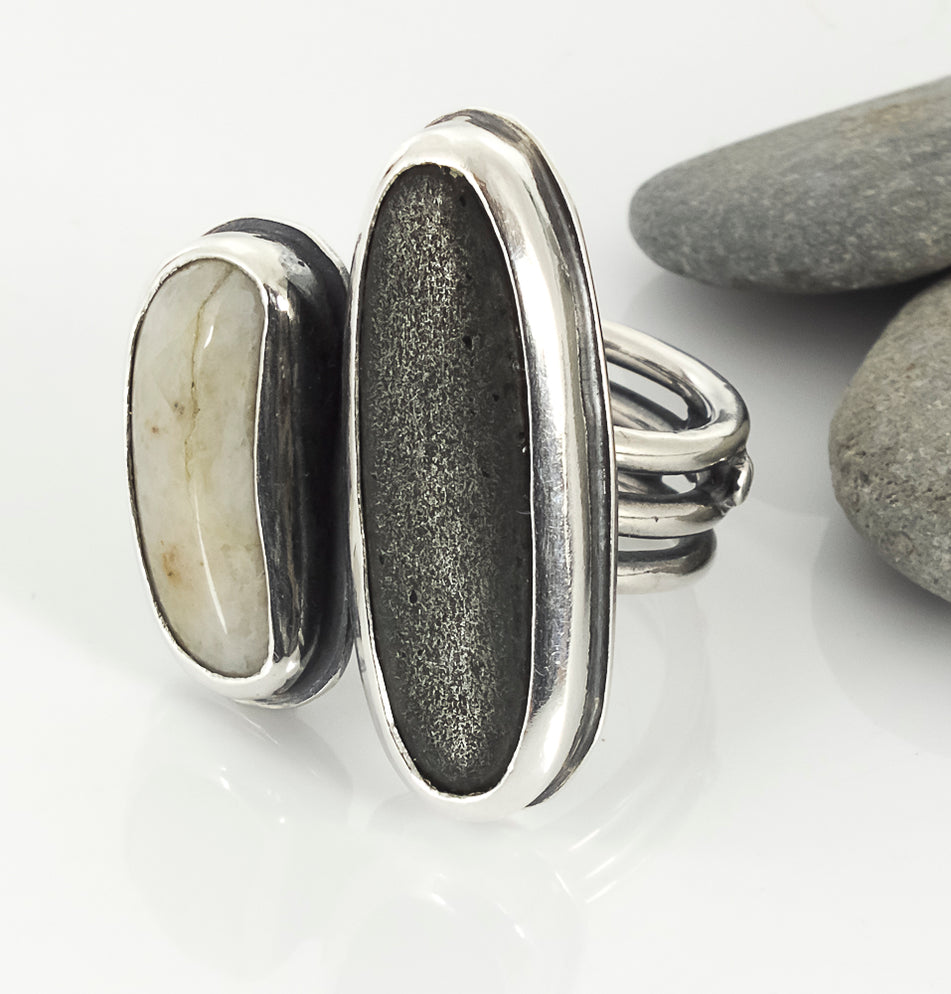 Double Sided Beach Stone Ring– LjBjewelry