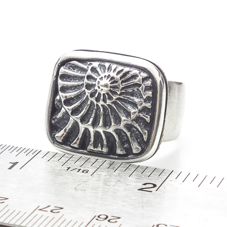 Handmade Sterling Silver Statement Ammonite Ring - LjBjewelry