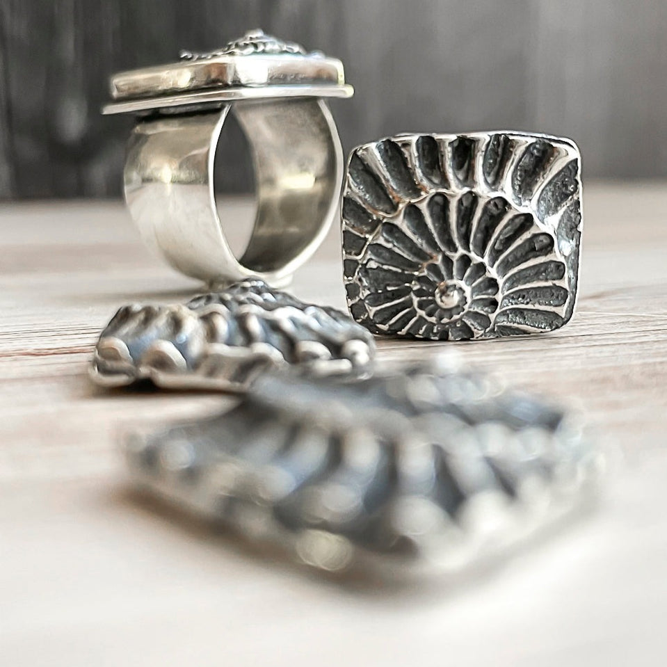 Handmade Sterling Silver Statement Ammonite Ring - LjBjewelry