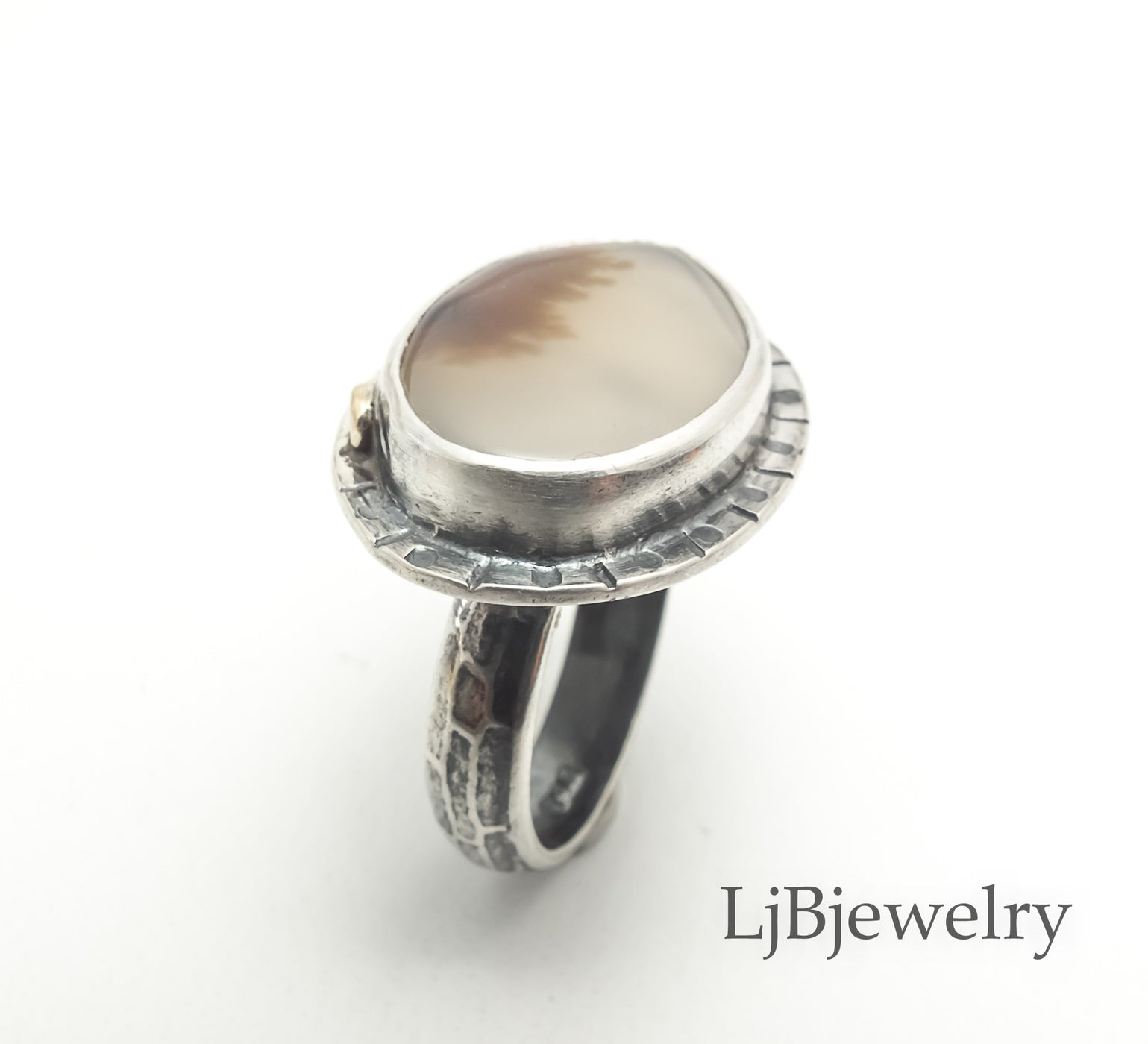 Sterling Silver and Gold Agate Ring - LjBjewelry