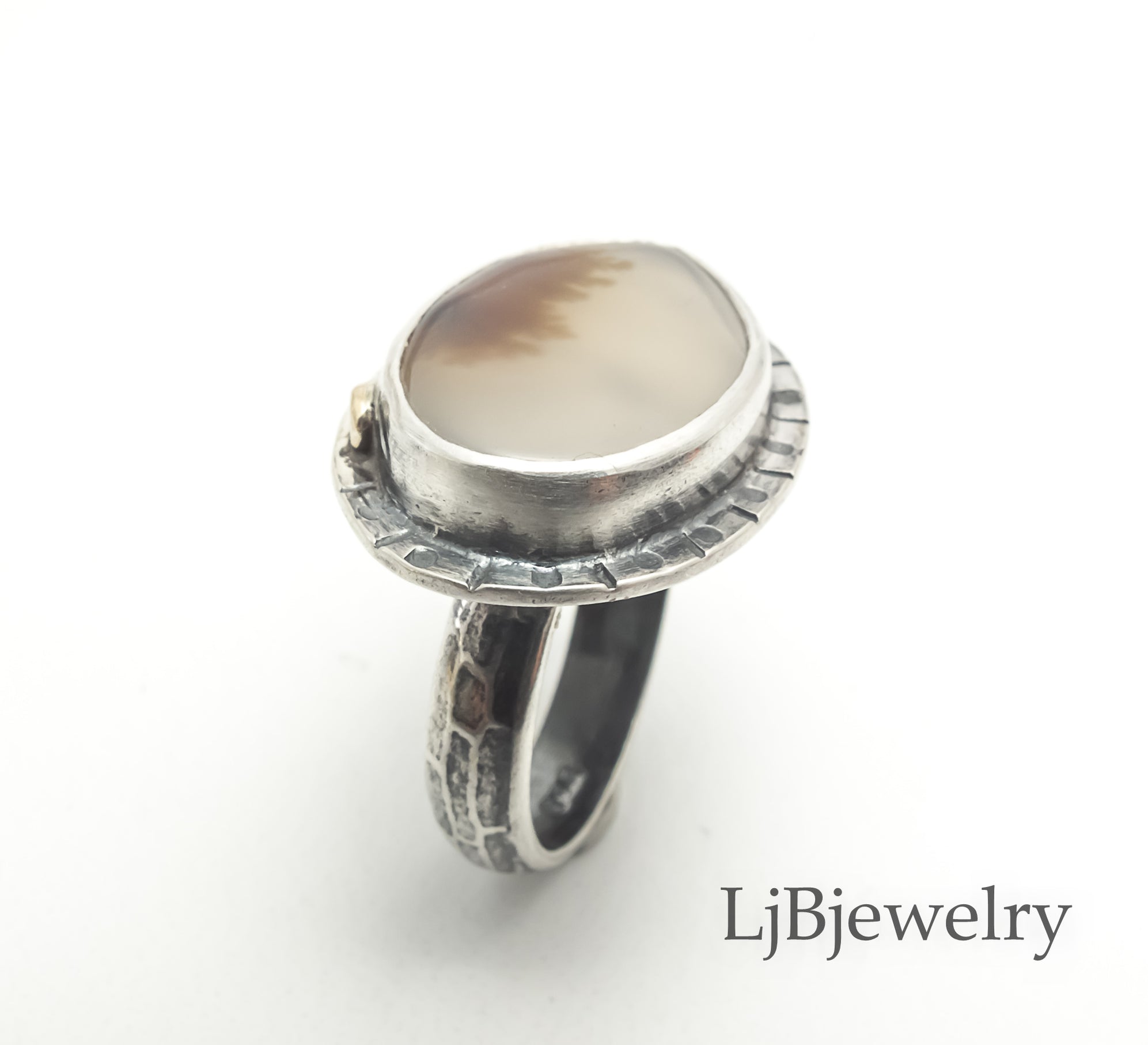 Sterling Silver and Gold Agate Ring - LjBjewelry