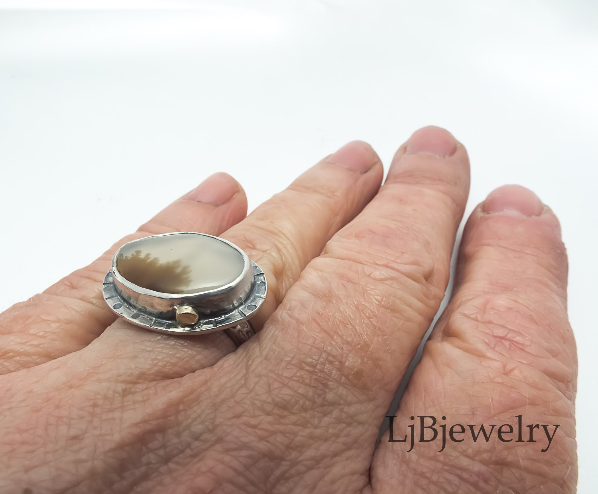 Sterling Silver and Gold Agate Ring - LjBjewelry
