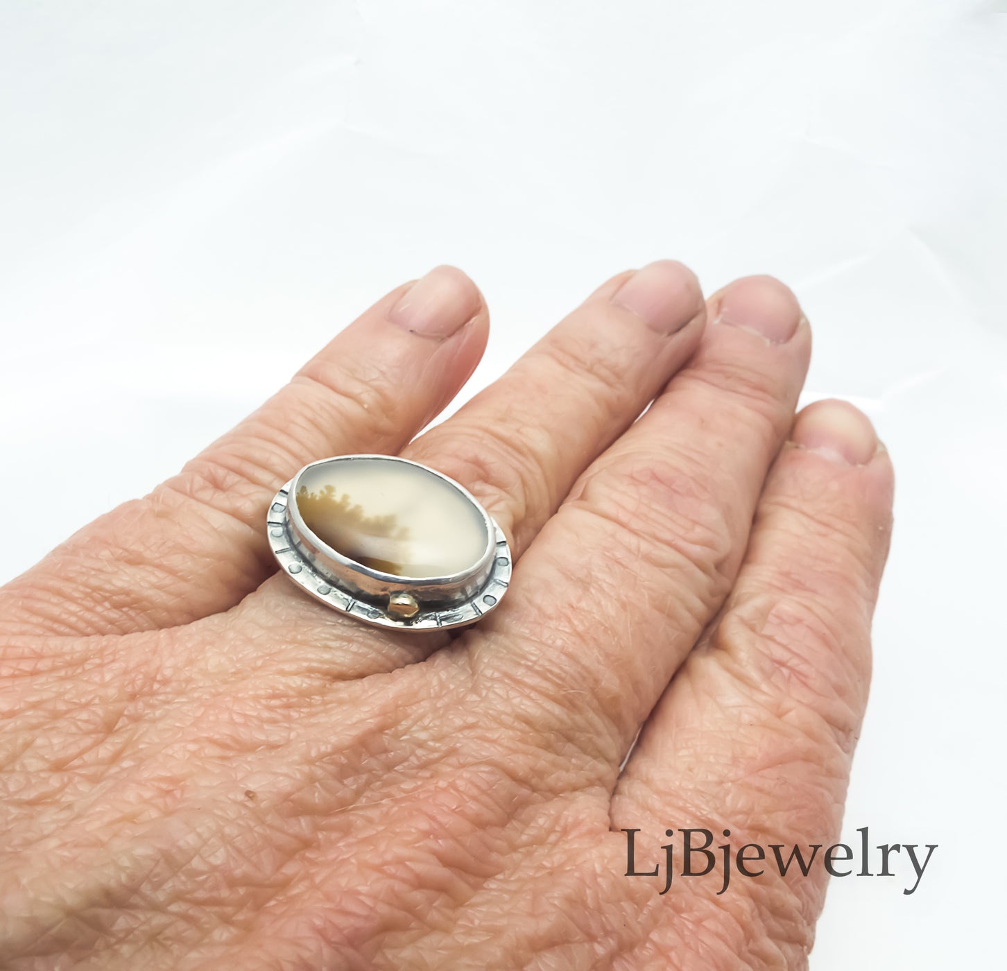 Sterling Silver and Gold Agate Ring - LjBjewelry